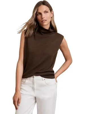 REISS Harper Wool Slouched Sleeveless Top - Chocolate
