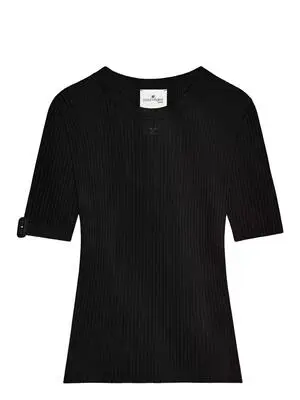 COURREGES Buckle-detail Ribbed-knit T-shirt - Black