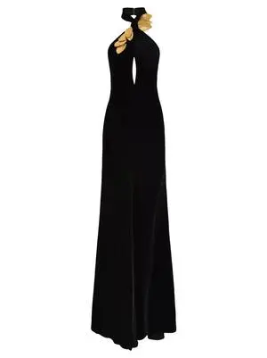 Oscar De La Renta Leaf-embellishment Velvet Gown - Black