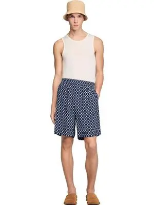 Sandro Chain Link Print Flowy Shorts - Navy Blue