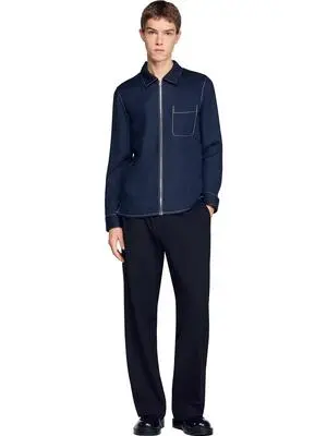 Sandro Loose-fit Zip-up Shirt - Navy Blue
