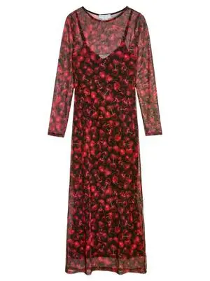 NEVER FULLY DRESSED Soho Cherry-print Midi Dress - Red