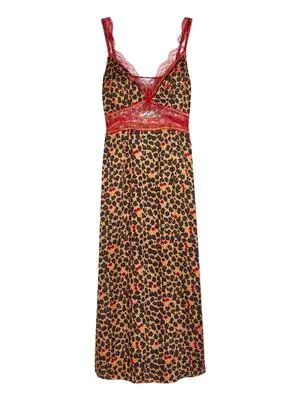NEVER FULLY DRESSED Lace-trim Animal-print Dress - Brown