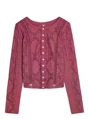 Free People Floral-lace Button-up Cardigan - Red