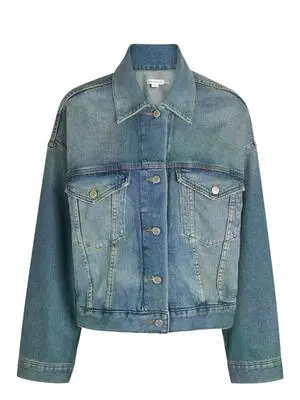 Good American Button Flap Denim Jacket - Blue