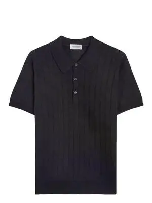 John Smedley Ribbed Polo Shirt - Blue