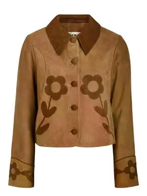 Rixo Floral Appliqué Suede Jacket - Brown