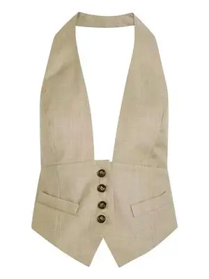 Ronny Kobo Buttoned Halter Top - Neutrals
