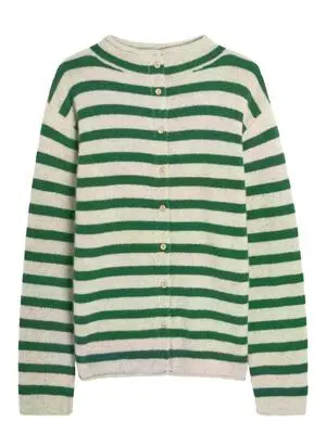THE ELDER STATESMAN Cousteau Striped Cardigan - Green