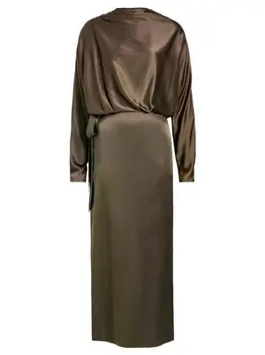 Staud Phoebe Long-sleeved Draped Midi Dress - Brown