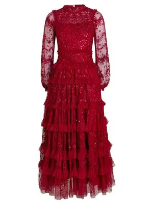 NEEDLE & THREAD Blossom Sequin-embellished Maxi Dress - Red