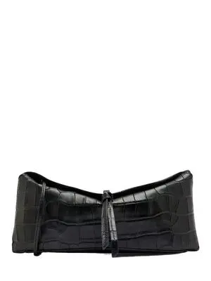 Staud Eve Crocodile-effect Leather Clutch - Black