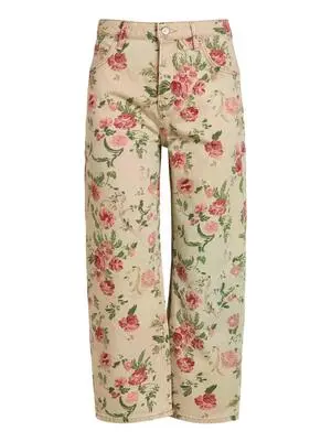 Free People Floral Print Jeans - Neutrals