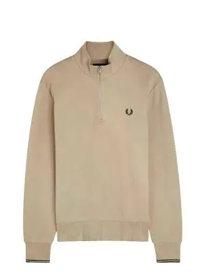 Fred Perry Zip-neck Laurel Wreath Sweatshirt - Neutrals