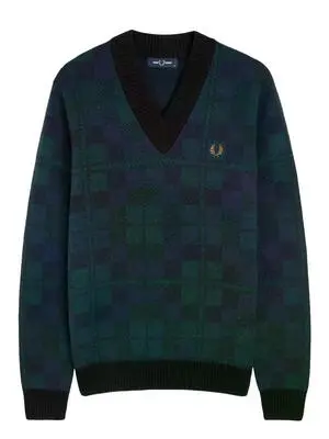 Fred Perry Tartan V-neck Sweater - Blue
