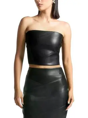 Manière De Voir Faux-leather Bandeau Corset Top - Black