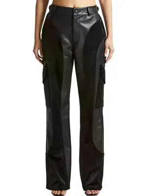 Manière De Voir Faux-leather Velvet-panel Cargo Trousers - Black