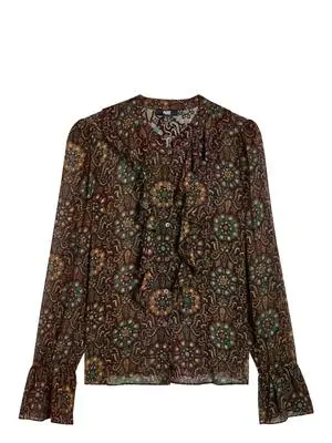 Paige Ruffled Paisley Blouse - Brown
