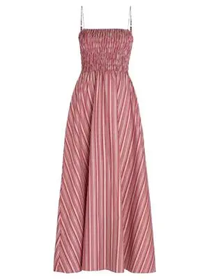 Faithfull The Brand Striped Shirred Bodice Dress - Red