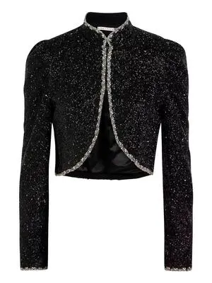 Alice + Olivia Sequin-embellished Cropped Jacket - Black