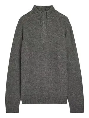 Paige Kotoni Buttoned Funnel-neck Sweater - Grey