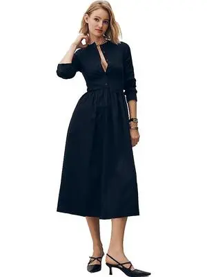 Maeve Long-sleeve Twofer Cardigan Midi Dress - Black