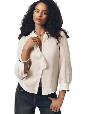 RAISONNEL Crinkled Cotton Ruffle Buttondown Top - Ivory