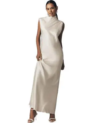 Bhldn Satin Column Knot Maxi Dress - White Dahlia