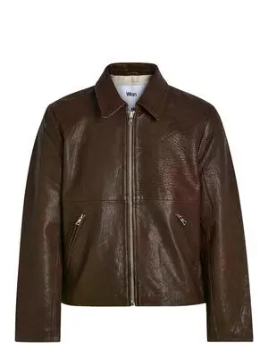 WON HUNDRED Leather Zip Jacket - Brown