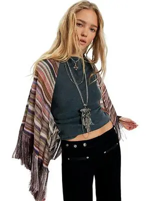 Anna Sui Fringe Stripe Shawl - Mauve