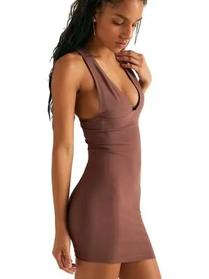 Free People Cotton Plunge Mini Slip - Brunette