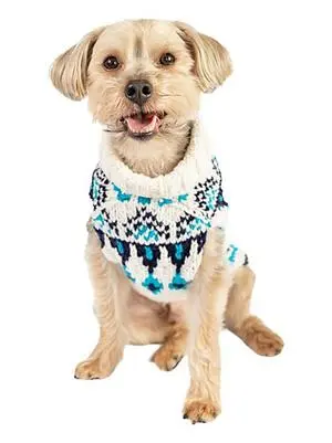 CHILLY DOG Coastal Cable Knit Dog Sweater - White