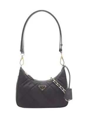 Prada Saffiano-trimmed Quilted Tessuto Shoulder Bag - Black