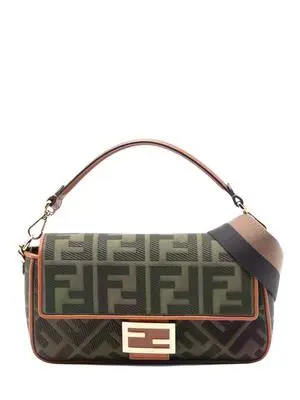 Fendi Zucca Embroidered Canvas Baguette Satchel - Brown