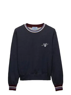 Prada Logo-embroidered Cotton-fleece Sweatshirt - Blue