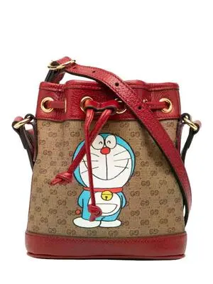 Gucci Micro Gg Supreme Doraemon Bucket Bag - Brown