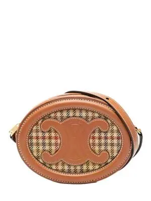 Celine Small Houndstooth Canvas And Calfskin Cuir Triomphe Oval Crossbody Bag - Brown