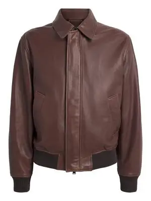 Simkhai Leather Bomber Jacket - Brown