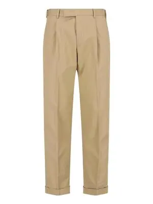Ami Cotton Straight Leg Pants - Beige