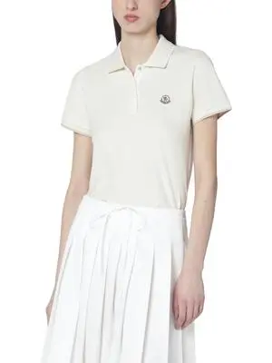 Moncler Cotton Polo Shirt With Logo Patch - White