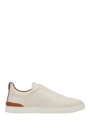 Zegna Leather Triple Stitch Sneakers White