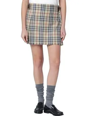 Burberry Wool Mini Kilt With Check Pattern - Beige