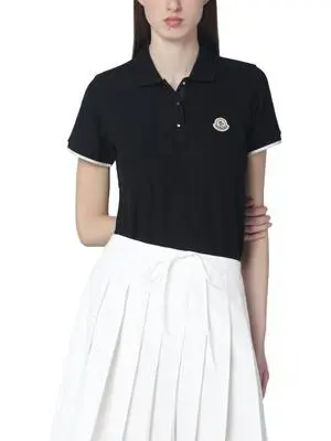 Moncler Cotton Piqué Polo Shirt With Embroidered Logo - Black