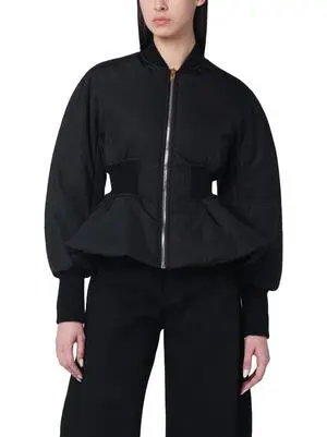 Alaïa Peplum Bomber Jacket In Wool Blend - Black