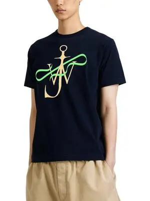 JW Anderson Navy T-shirt With Logo Print - Blue