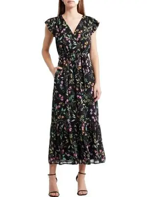 SAM EDELMAN Floral Print Flutter Sleeve Maxi Dress