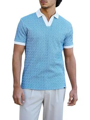 MAUVAIS Calvi Swirl Geo Jacquard Slim Polo - Medium Blue