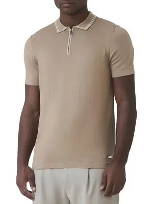 MAUVAIS Newbury Slim Zip Knit Polo - Light Beige