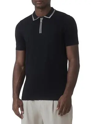 MAUVAIS Newbury Slim Zip Knit Polo - Navy