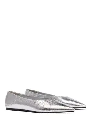 THERAPY AUSTRALIA Clara Pointed Toe Flats - Silver Cracked Metallic Pu